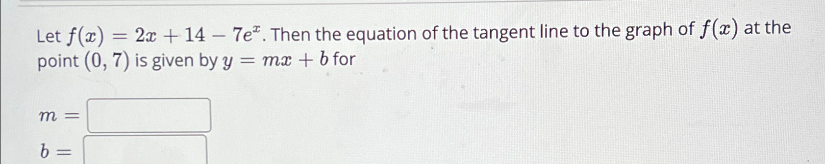 Solved Let f(x)=2x+14-7ex. ﻿Then the equation of the tangent | Chegg.com