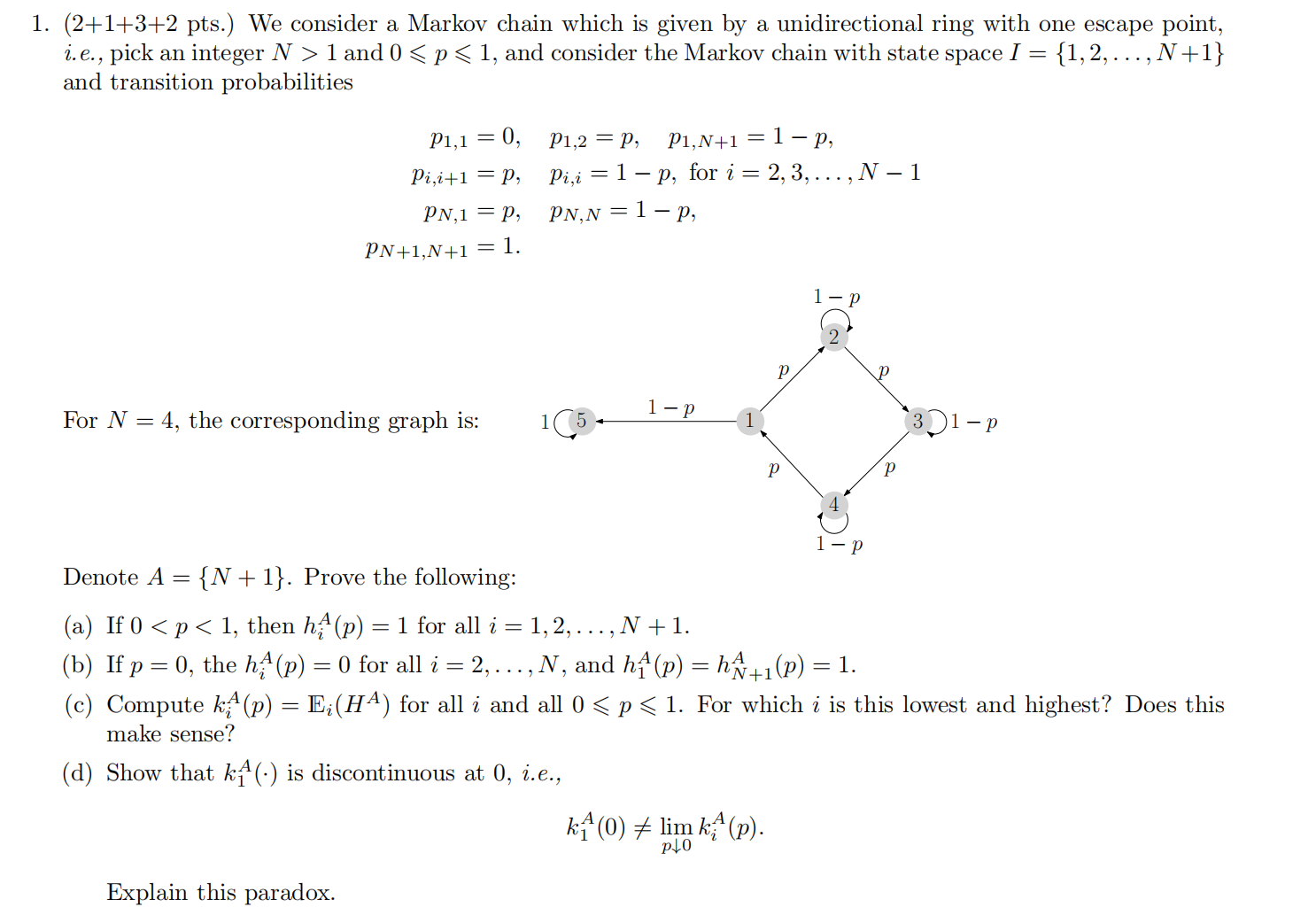 Solved pts.) ﻿We consider a Markov chain which is given by a | Chegg.com