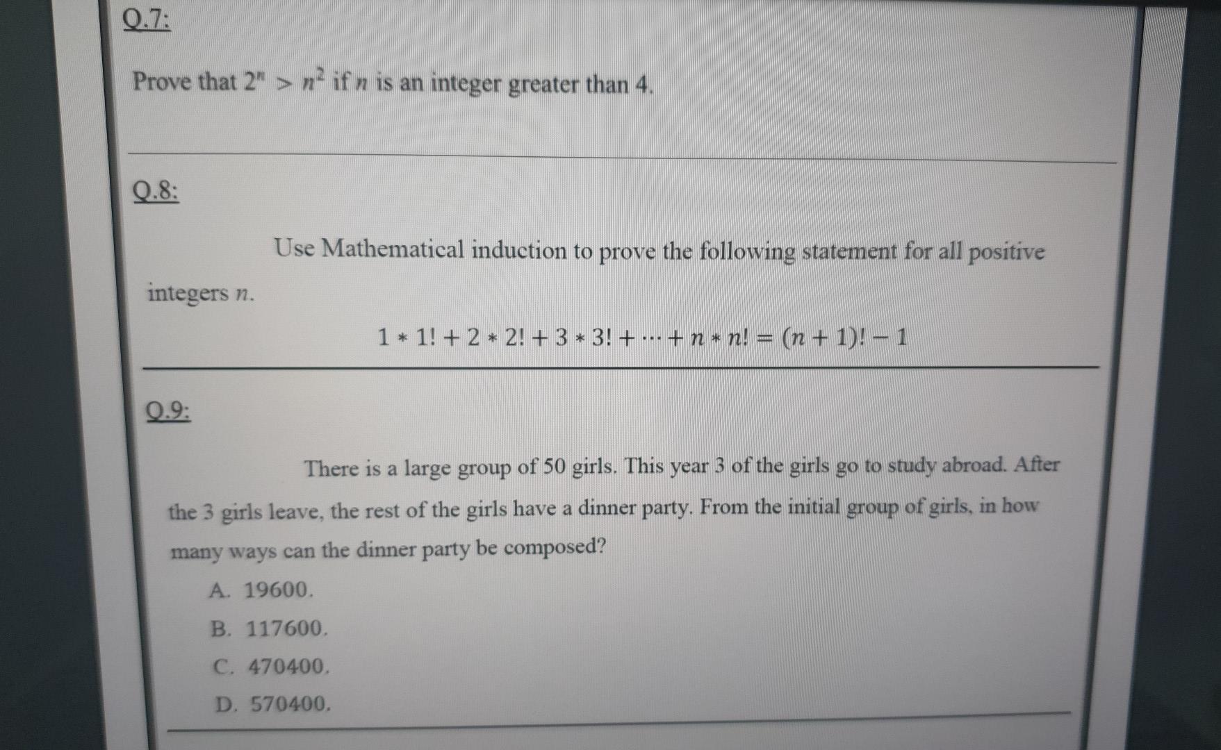 Solved 0.7: Prove that 2" > ?? if n is an integer greater | Chegg.com
