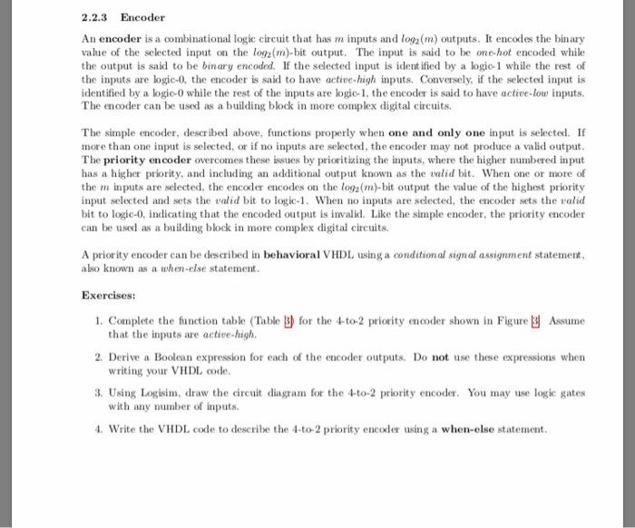 Solved 2.2.3 Encoder An encoder is a combinational logic | Chegg.com