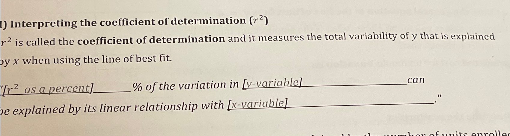 Solved I) ﻿Interpreting the coefficient of determination | Chegg.com