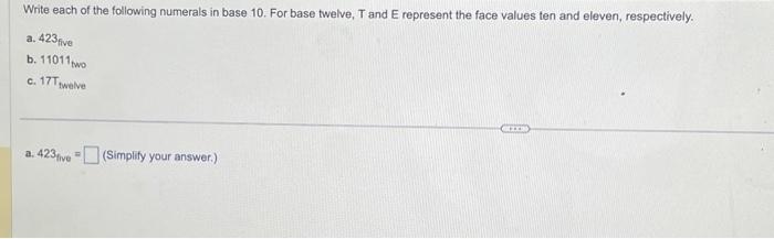 Solved Write each of the following numerals in base 10. For | Chegg.com
