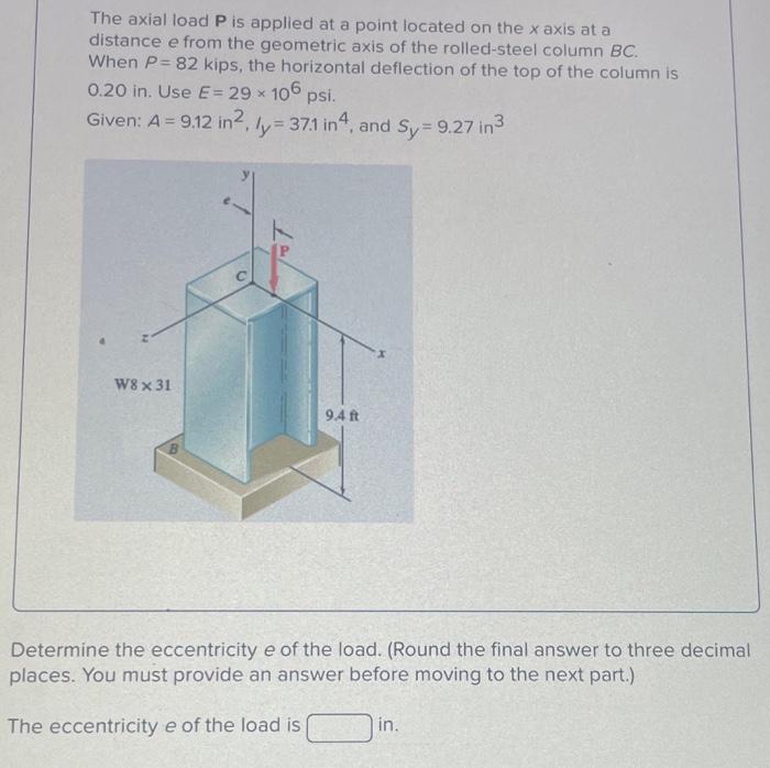 Solved The axial load P is applied at a point located on the | Chegg.com
