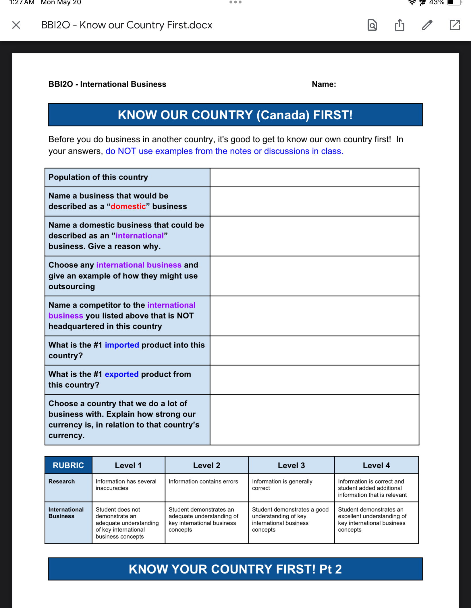 Solved BBI2O - ﻿Know our Country First.docxBBI2O - | Chegg.com