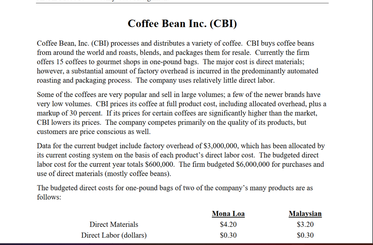 Solved Coffee Bean Inc. (CBI)Coffee Bean, Inc. (CBI) | Chegg.com