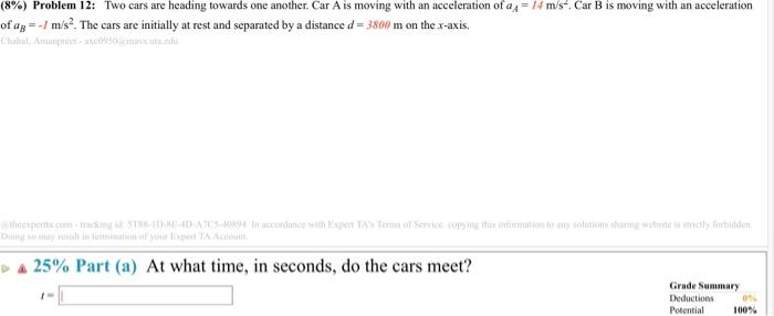 Solved 8\%) Problem 12: Two cars are heading towards one | Chegg.com