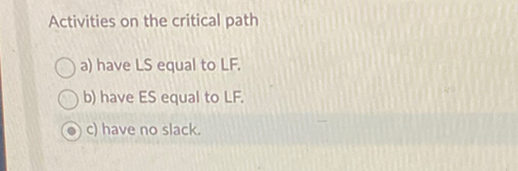 Solved Activities on the critical patha) ﻿have LS equal to | Chegg.com