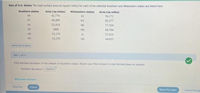 Solved Size of U.S. States The total surface area (in square | Chegg.com