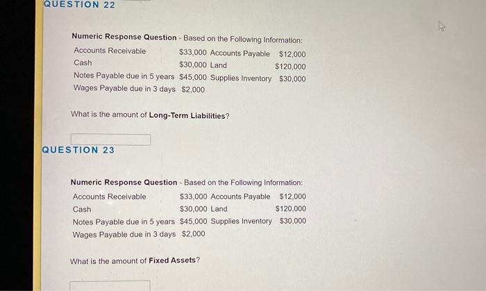 Solved QUESTION 22 Numeric Response Question - Based on the | Chegg.com
