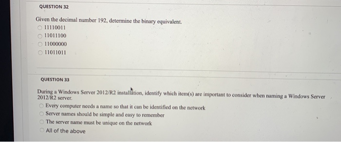 Solved QUESTION 32 Given the decimal number 192, determine | Chegg.com