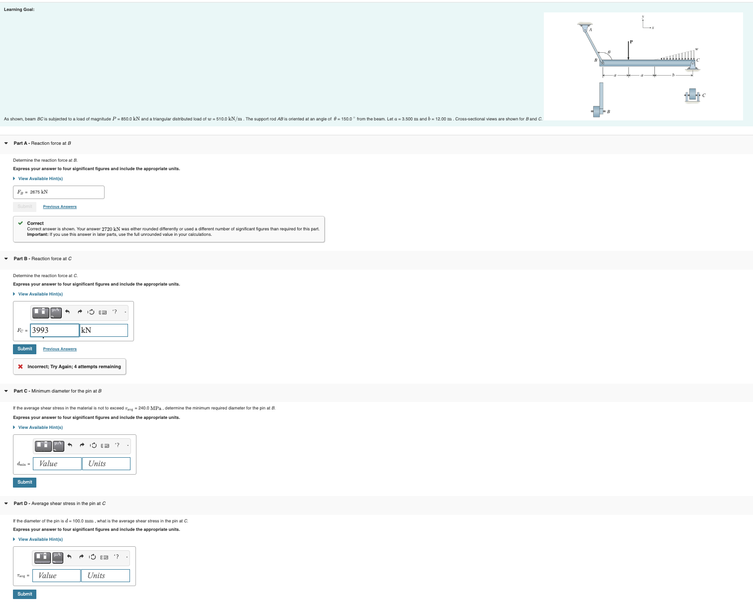 Solved Learning Goal:Part A - ﻿Reaction force at BDetermine | Chegg.com