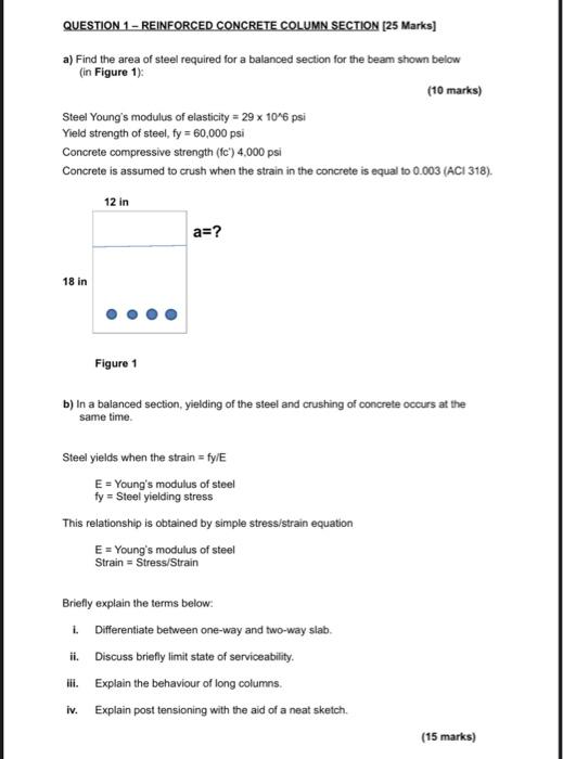 Solved a) Find the area of steel required for a balanced | Chegg.com