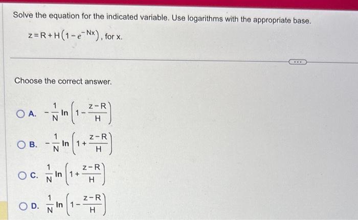 Solved Solve the equation for the indicated variable. Use | Chegg.com