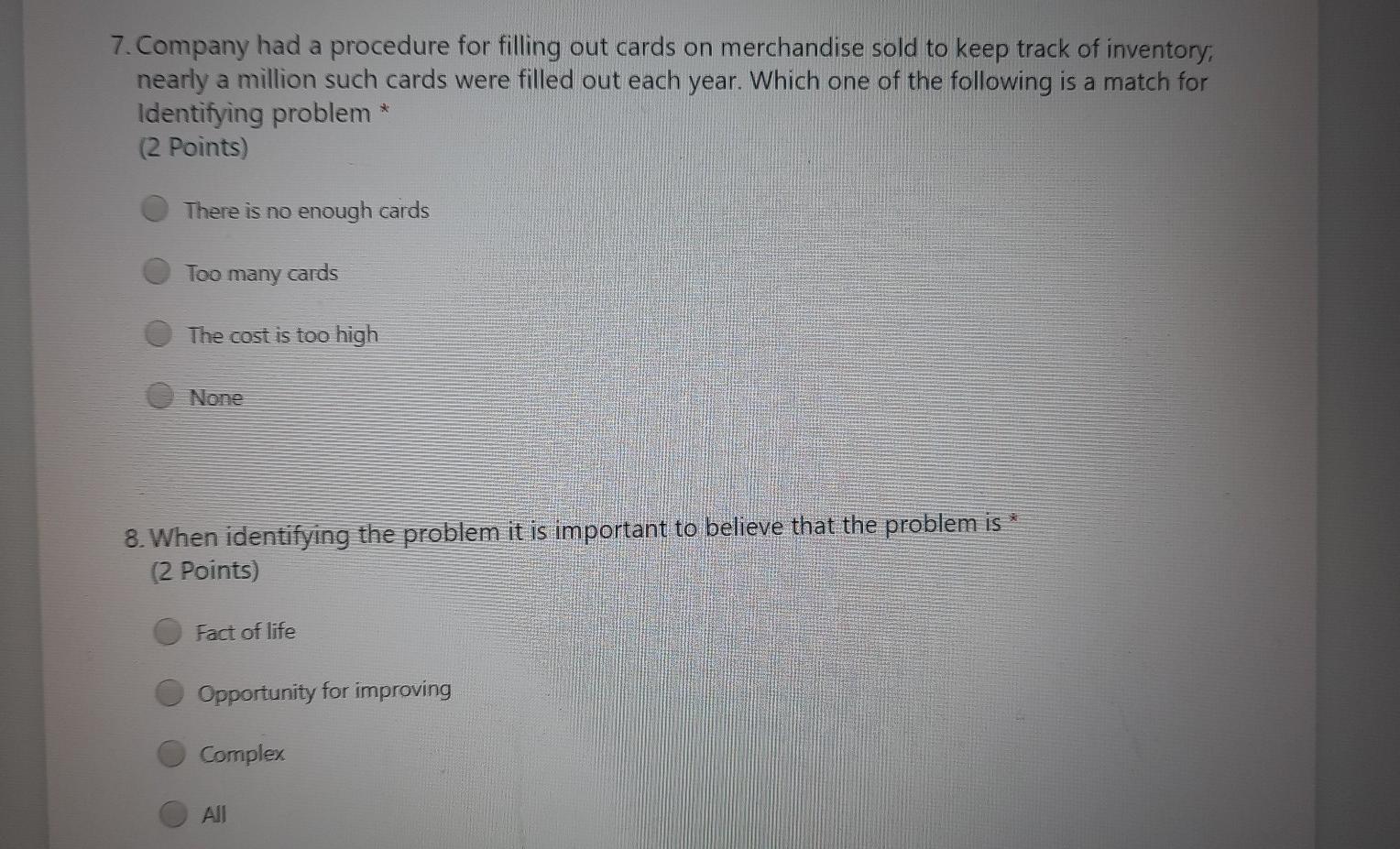 Solved 7. Company had a procedure for filling out cards on | Chegg.com