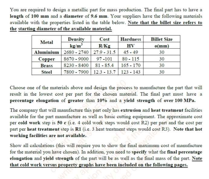 Solved You are required to design a metallic part for mass | Chegg.com