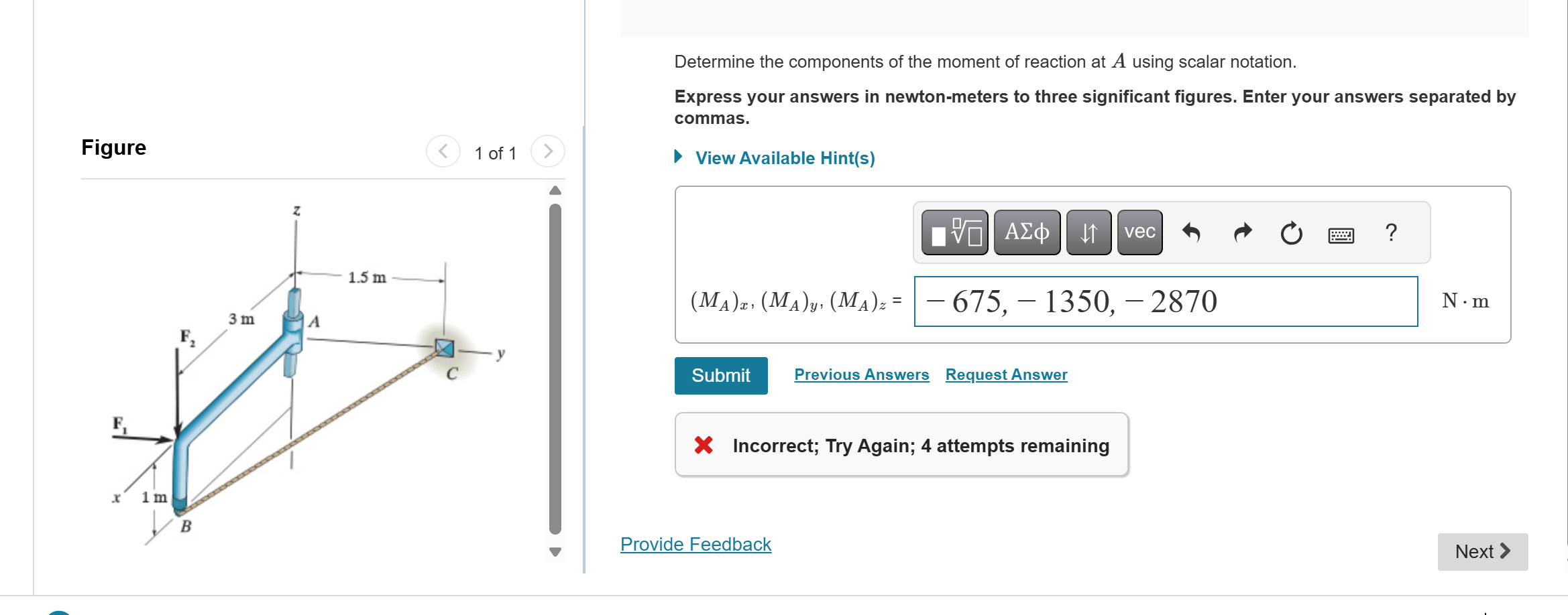 Solved Figure1 of 1Determine the components of ﻿the moment | Chegg.com
