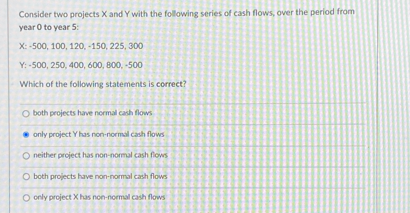 Solved Consider two projects x ﻿and Y ﻿with the following | Chegg.com