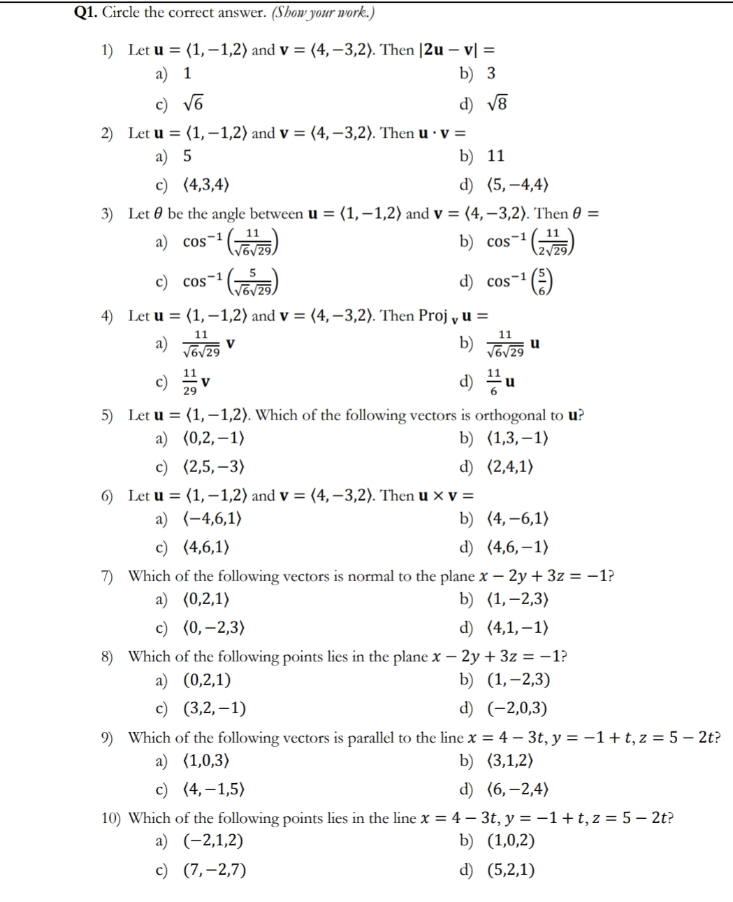 Solved Q1. ﻿Circle the correct answer. multiple choices | Chegg.com