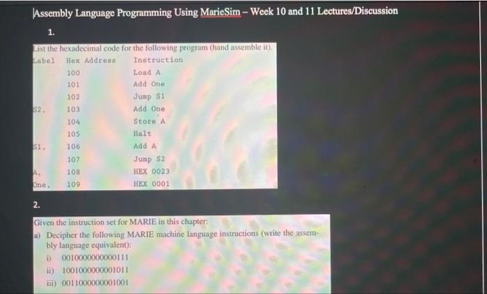 Solved 101 |Assembly Language Programming Using MarieSim - | Chegg.com