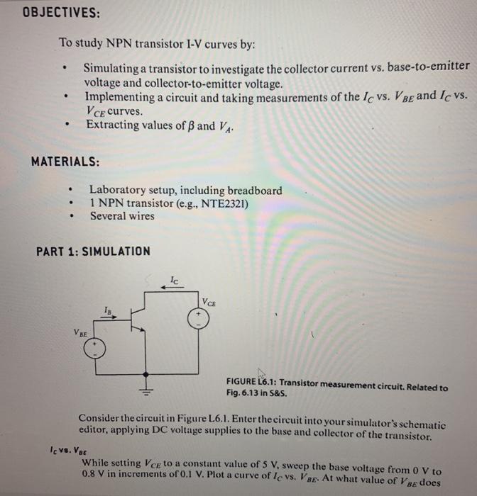 OBJECTIVES: . To study NPN transistor I-V curves by: | Chegg.com