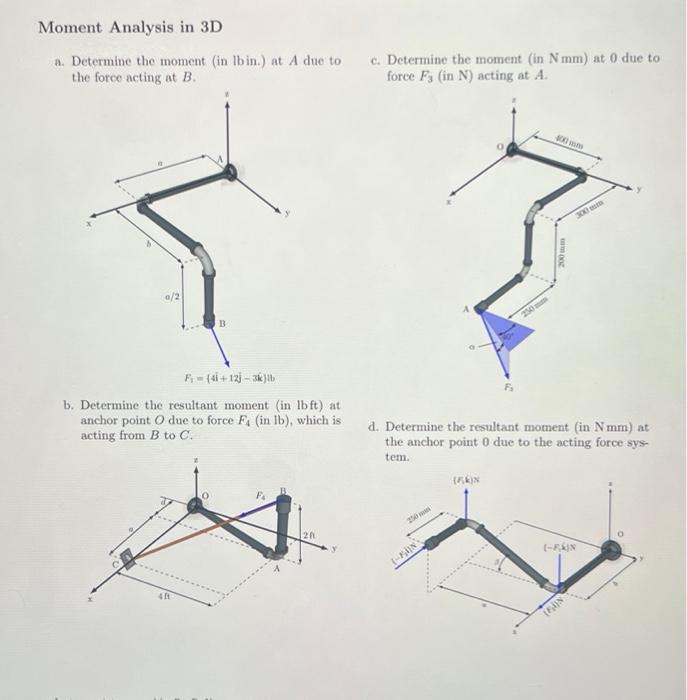 Solved Moment Analysis in 3D a. Determine the moment in | Chegg.com