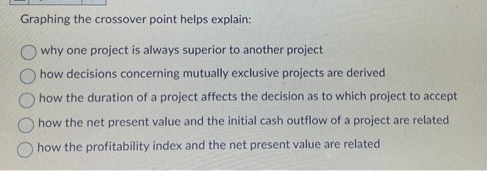 Solved Graphing the crossover point helps explain: why one | Chegg.com
