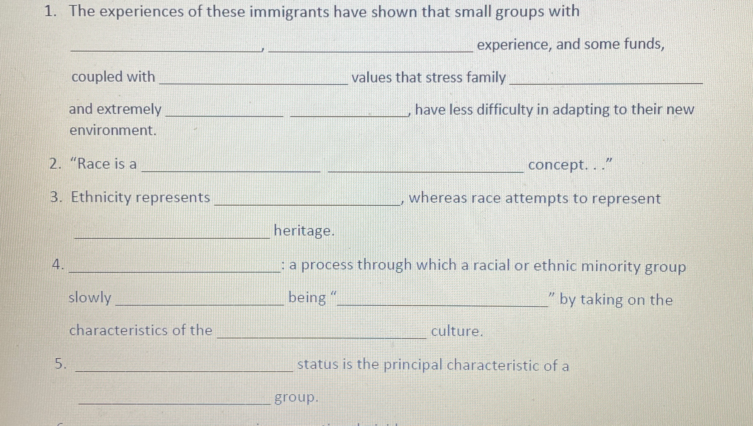Solved The experiences of these immigrants have shown that | Chegg.com
