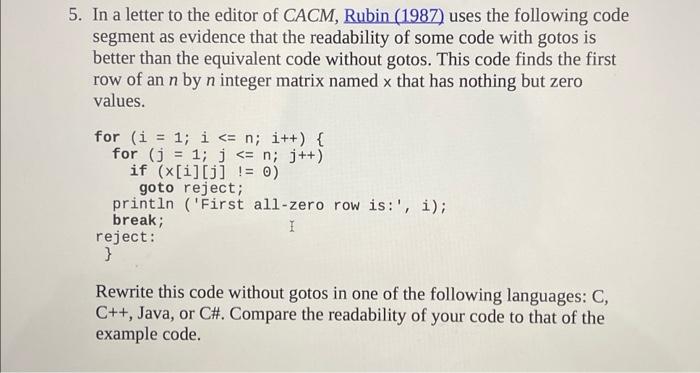 Solved 5. In a letter to the editor of CACM, Rubin (1987) | Chegg.com