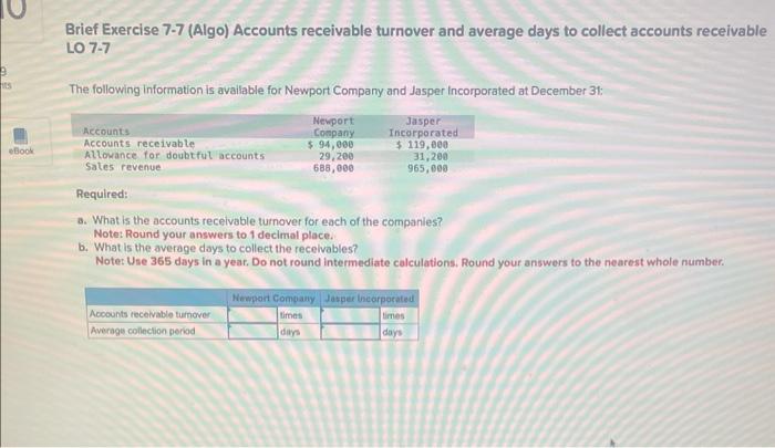 Solved Brief Exercise 7-7 (Algo) Accounts receivable | Chegg.com Solved Brief Exercise 7-7 (Algo) Accounts receivable | Chegg.com