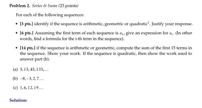 Solved Problem 2. Series \& Sums ( 23 points) For each of | Chegg.com