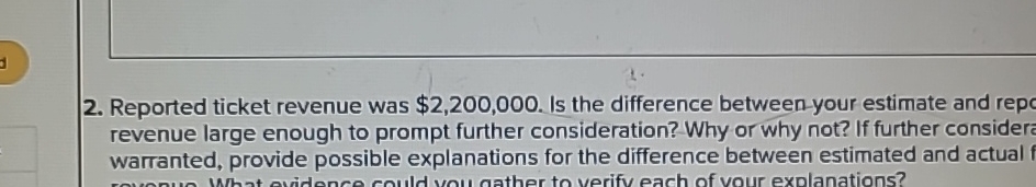 Reported ticket revenue was $2,200,000. Is the | Chegg.com