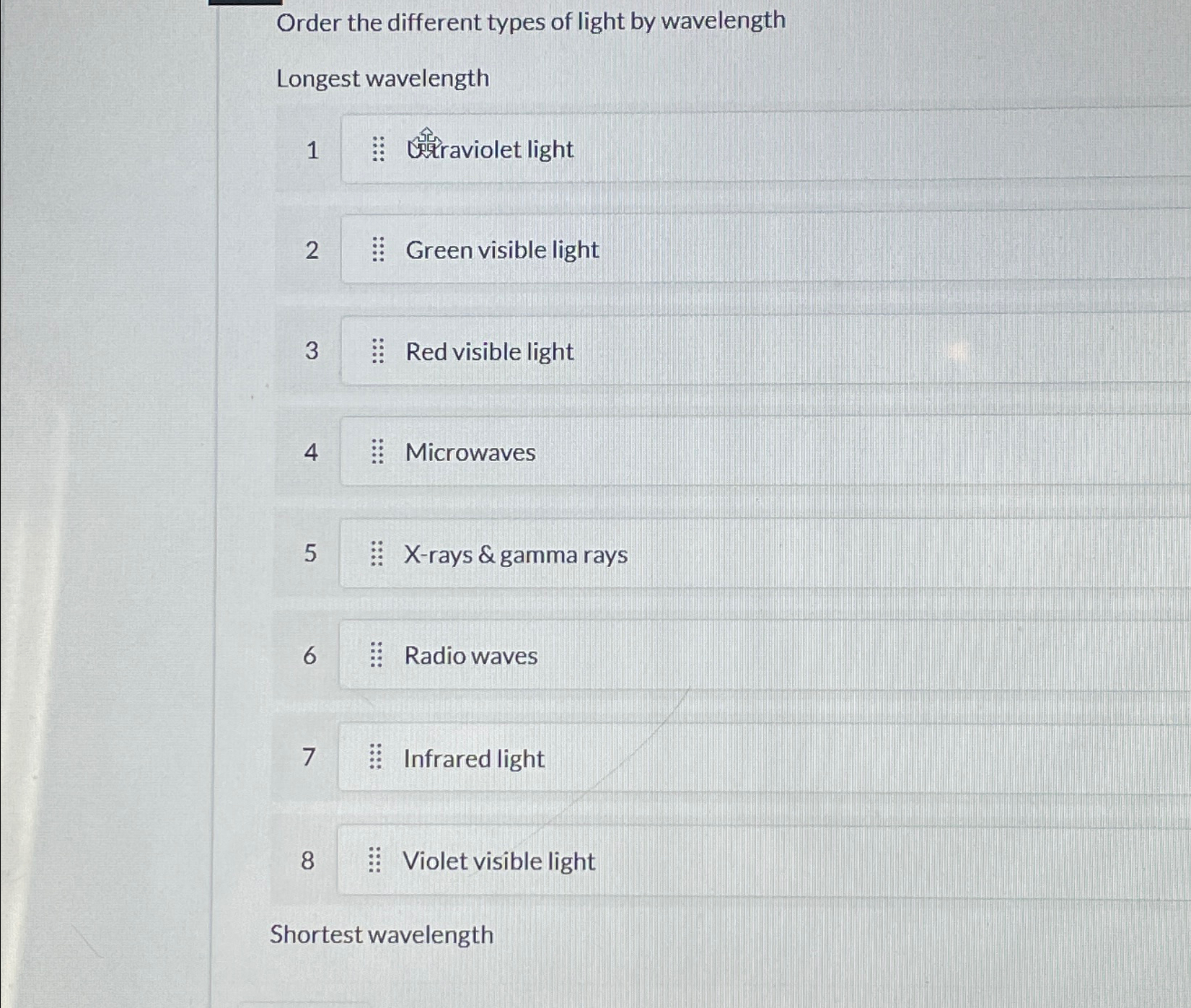 Solved Order the different types of light by | Chegg.com