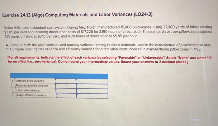 Solved Exercise 24.13 (Algo) Computing Materials and Labor | Chegg.com