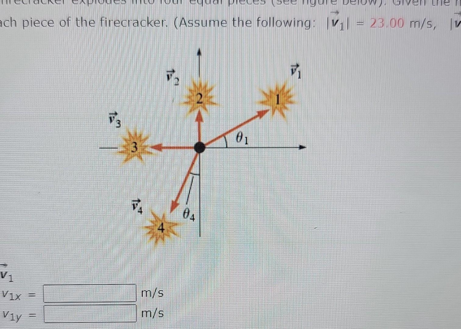 Solved A firecracker explodes into four equal pieces (see | Chegg.com