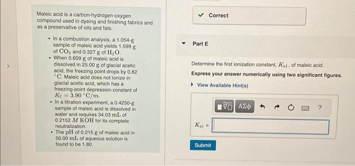 Solved Maleic acid is a carbon-hydrogen-oxygen compound used | Chegg.com