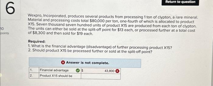 Solved Wexpro, Incorporated, produces several products from | Chegg.com
