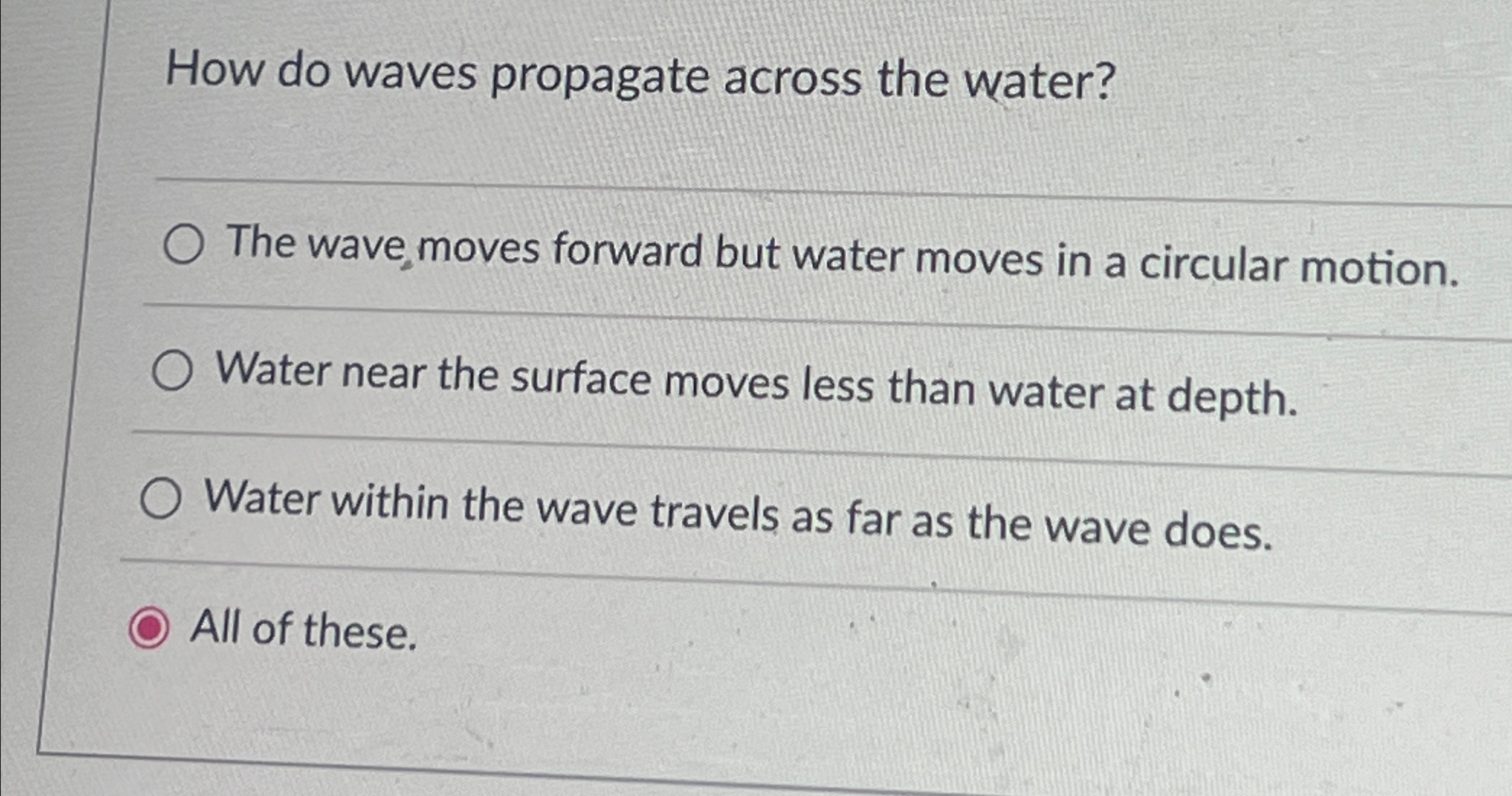 Solved How do waves propagate across the water?The wave, | Chegg.com