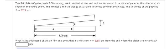 Solved Two flat plates of glass, each 8.00 cm long, are in | Chegg.com