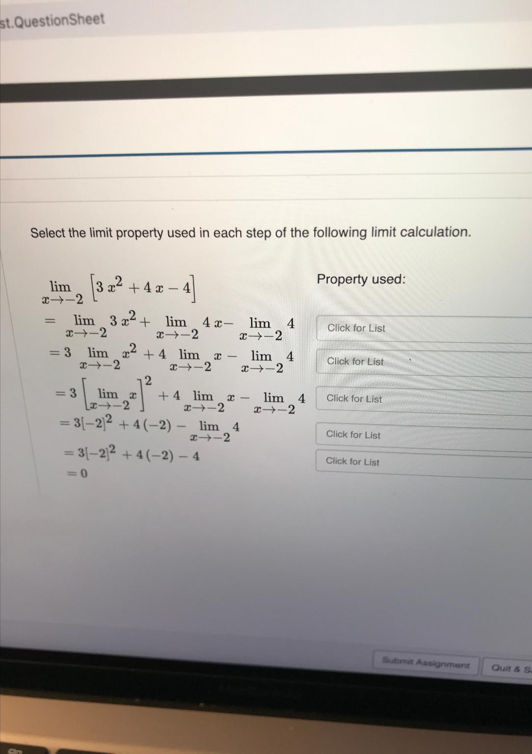 Solved st.QuestionSheetSelect the limit property used in | Chegg.com