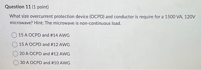 Solved What size overcurrent protection device (OCPD) and | Chegg.com