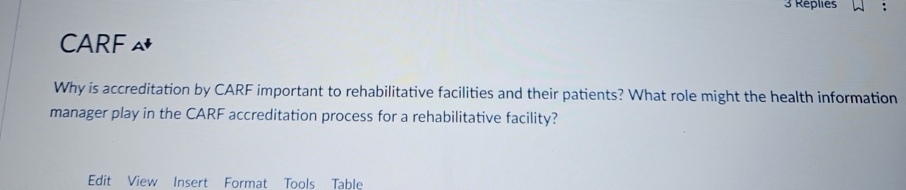 Solved CARF AtWhy is accreditation by CARF important to | Chegg.com