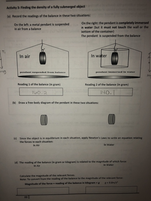 Solved Activity 3: Finding the density of a fully submerged | Chegg.com