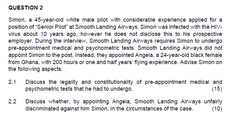 Solved QUESTION 2Simon, a 45-year-old white male pilot with | Chegg.com