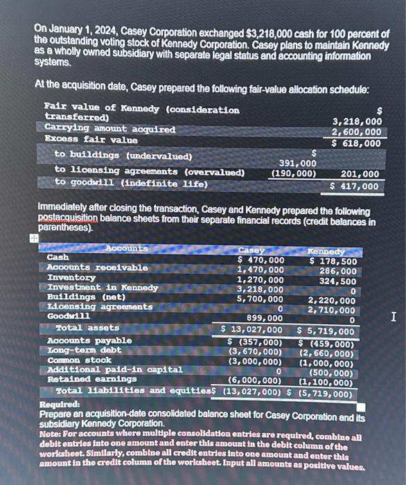 Solved On January 1, 2024, Casey Corporation exchanged | Chegg.com