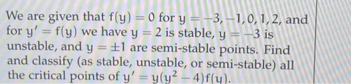 Solved We are given that f(y) = 0 for y = -3,-1,0, 1, 2, and | Chegg.com