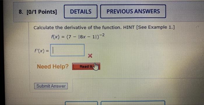 Solved Calculate the derivative of the function. HINT [See | Chegg.com
