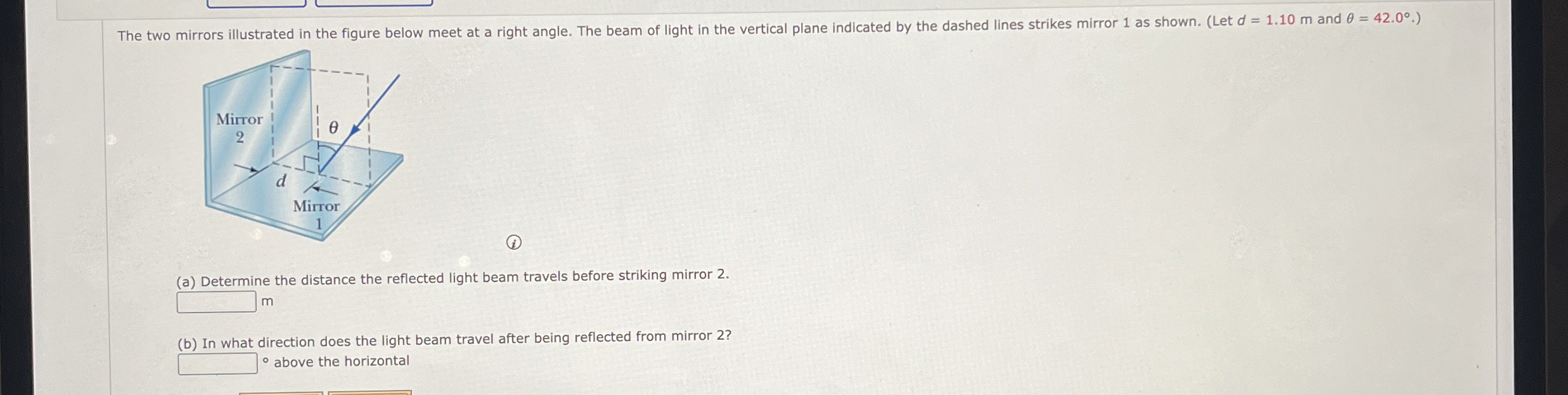 Solved (a) ﻿Determine the distance the reflected light beam | Chegg.com