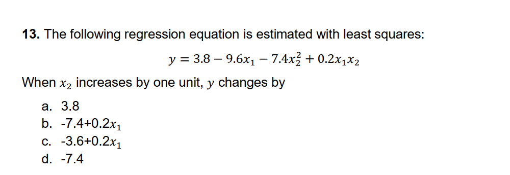 Solved The following regression equation is estimated with | Chegg.com
