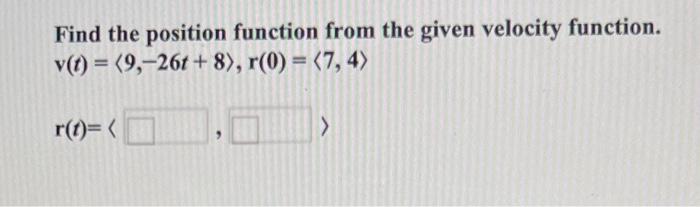 Solved Find the position function from the given velocity | Chegg.com