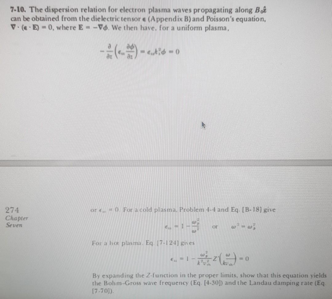 7-10. The dispersion relation for electron plasma | Chegg.com
